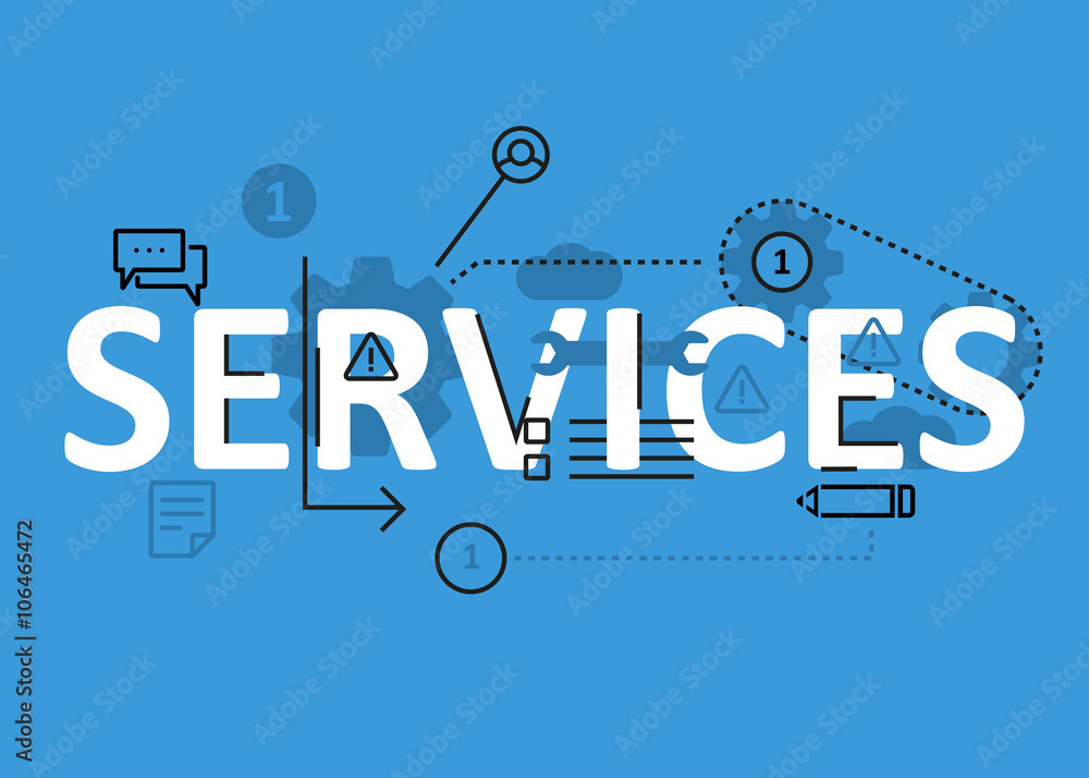 Vetor do Stock: Services concept flat line design with icons and ...