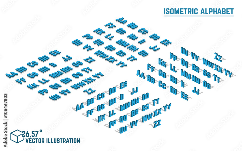 Isometric alphabet vector font. Isometric small and capital letters ...