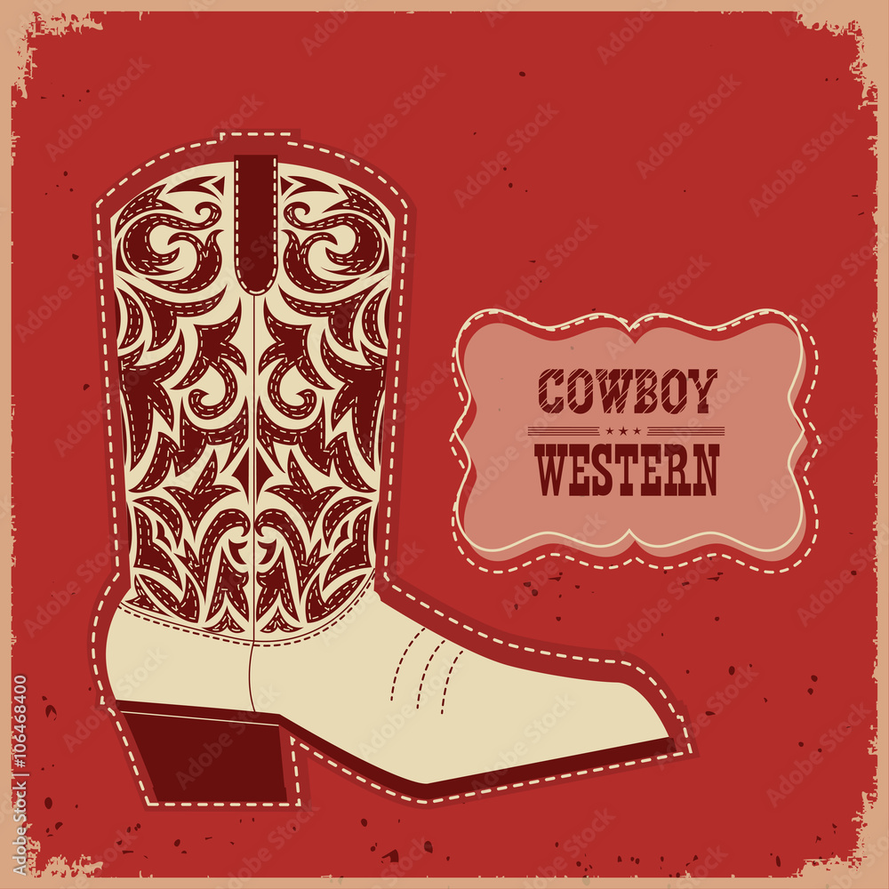 Cowboy boot card background.Vector western illustration with te Stock ...
