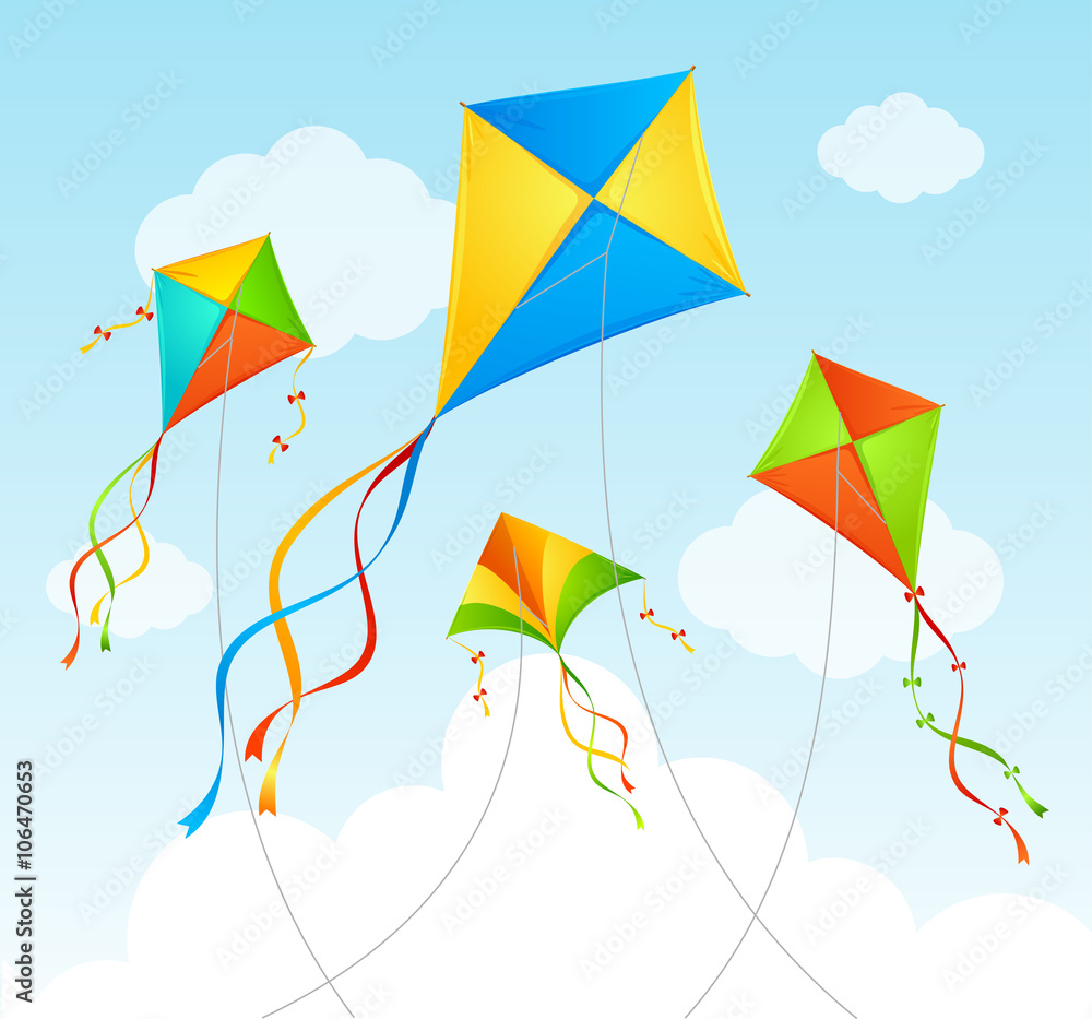 Fly Kite Summer Background. Vector Stock Vector | Adobe Stock