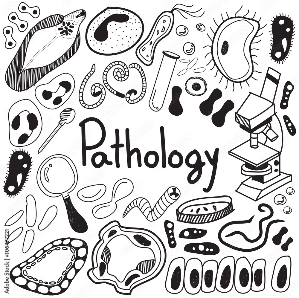 Pathology biology doodle handwriting icons of germ and pathogen for ...