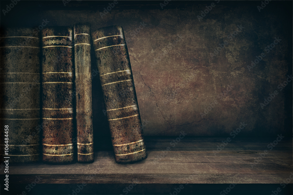 Vintage background with old books on a shelf and copy space Stock Photo ...