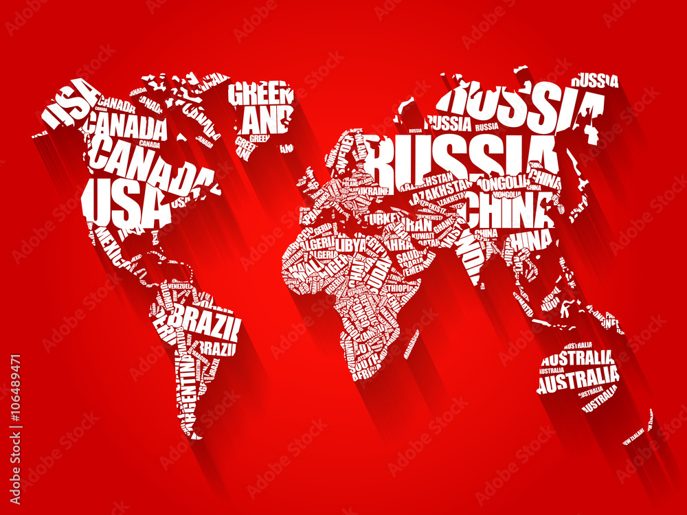 World Map in Typography word cloud concept, names of countries, flat ...