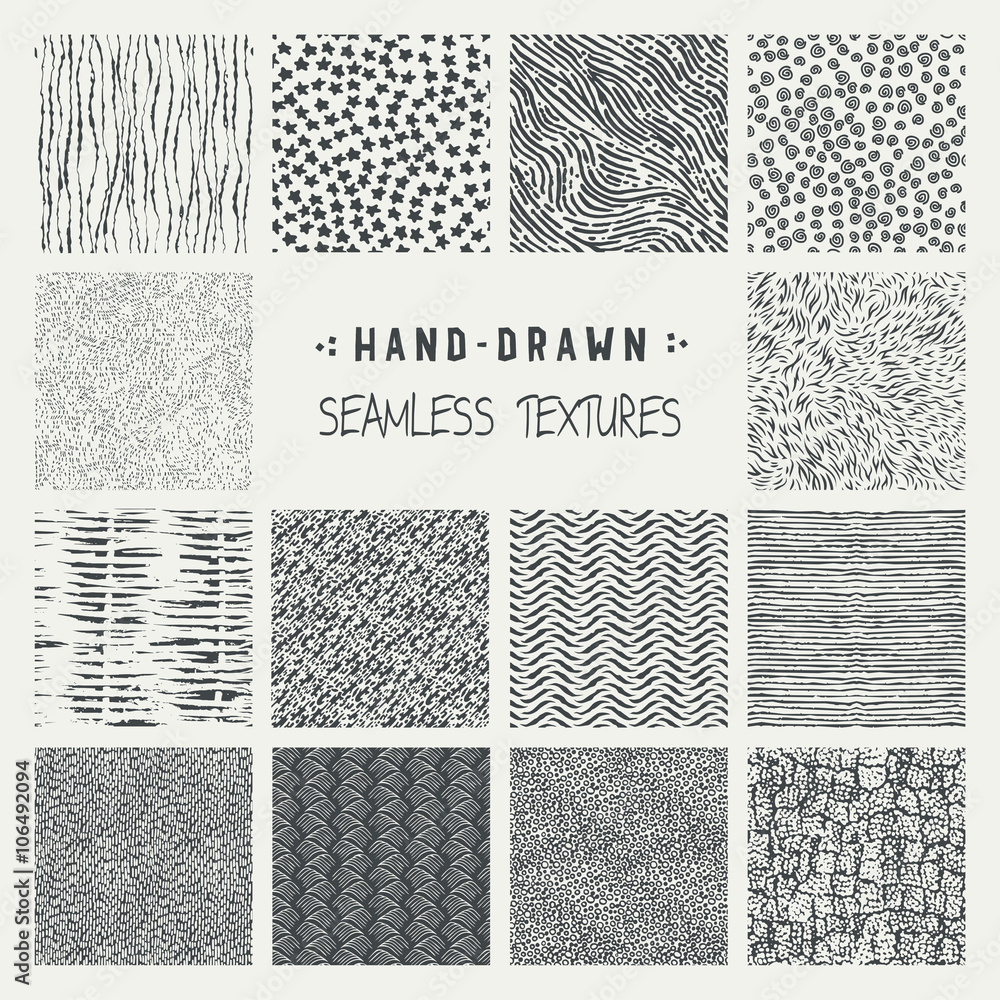 Set of hand drawn marker and ink seamless patterns Stock Vector | Adobe ...