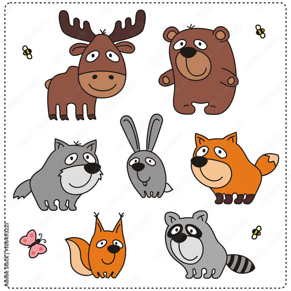 Funny forest set. Vector illustration - cartoon forest animals ...