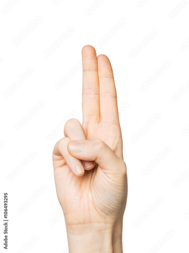 close up of hand showing two fingers Stock 写真 | Adobe Stock