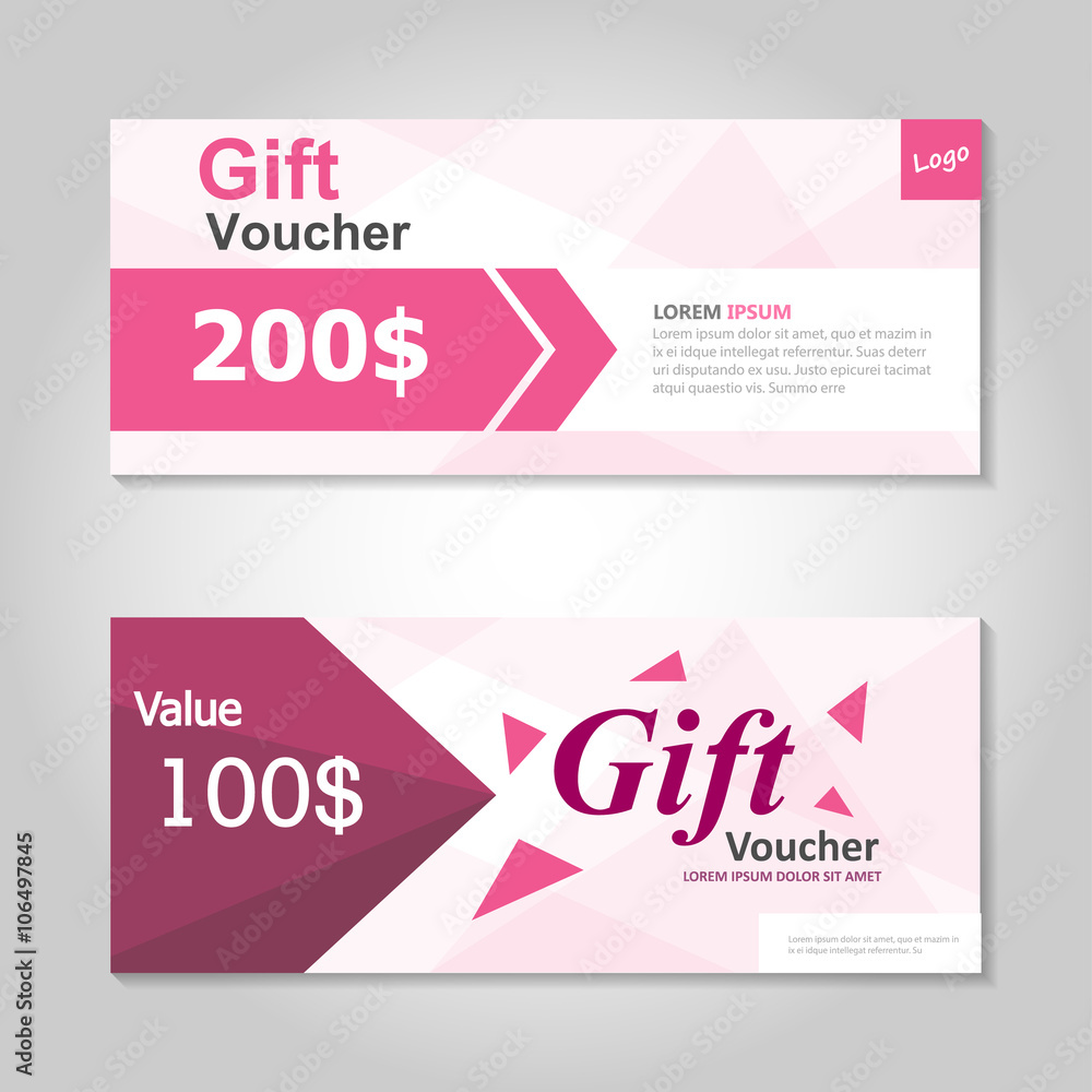 Cute pink gift voucher template layout design set, certificate discount ...