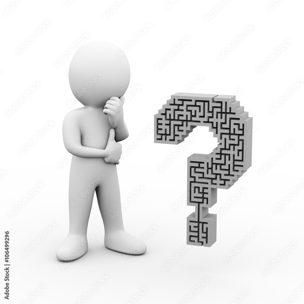 3d thinking man looking at maze question mark Stock Illustration ...