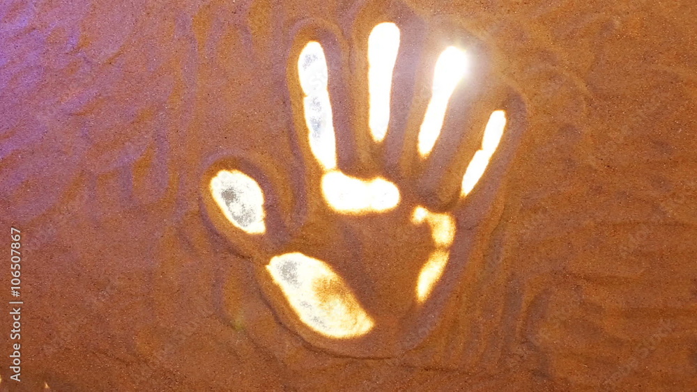 Hand drawing Handprint Symbol in the Sand. Spiritual. Mystic Positive ...