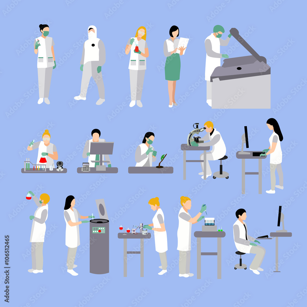 Vector set of people in medical laboratory. Doctors and scientist ...