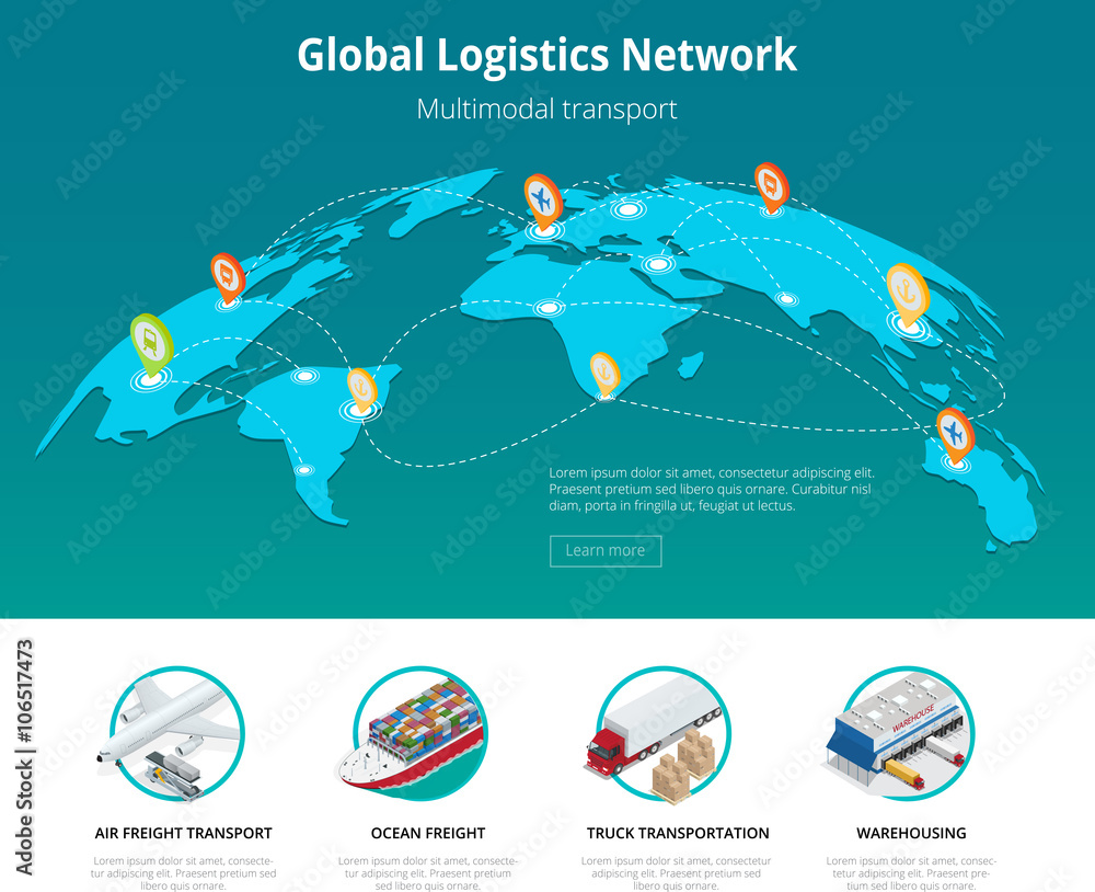 Global logistics network Web site concept Flat 3d isometric vector ...
