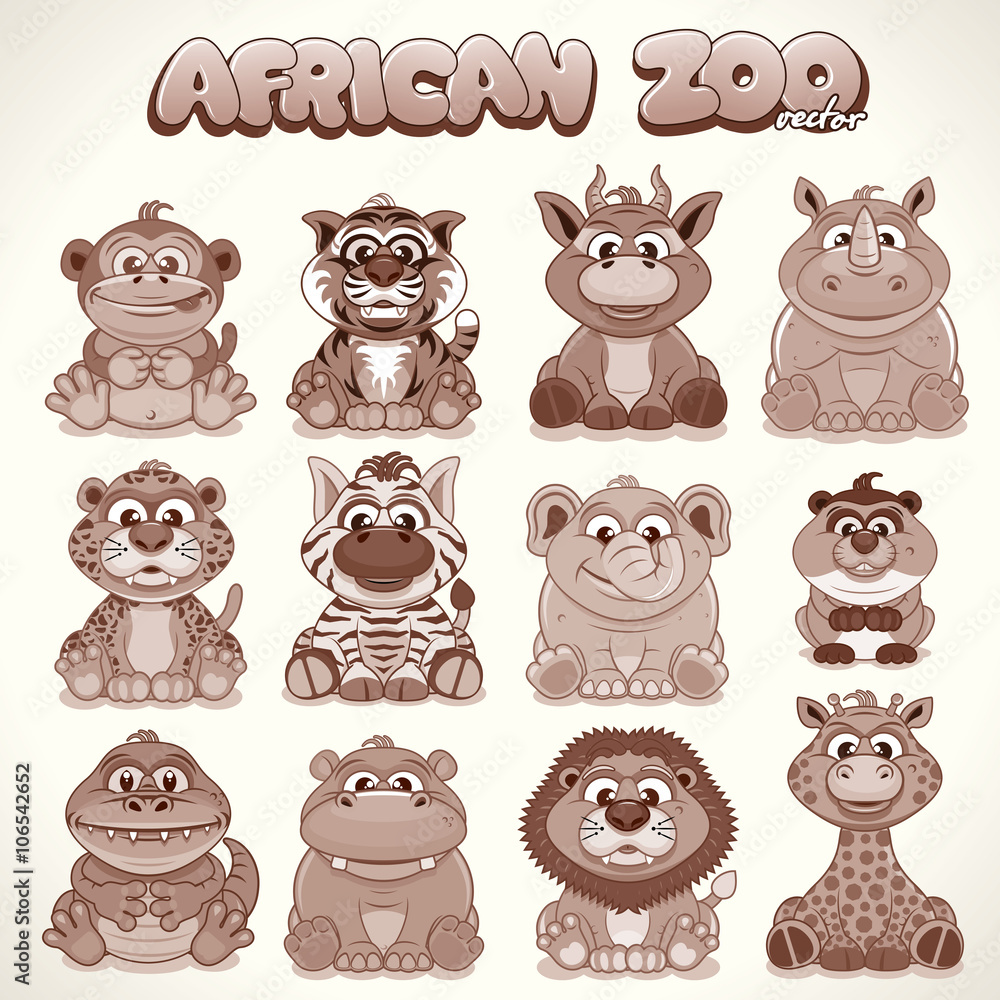 Vetor de Cute Cartoon Animals. Set of Vector Characters do Stock ...