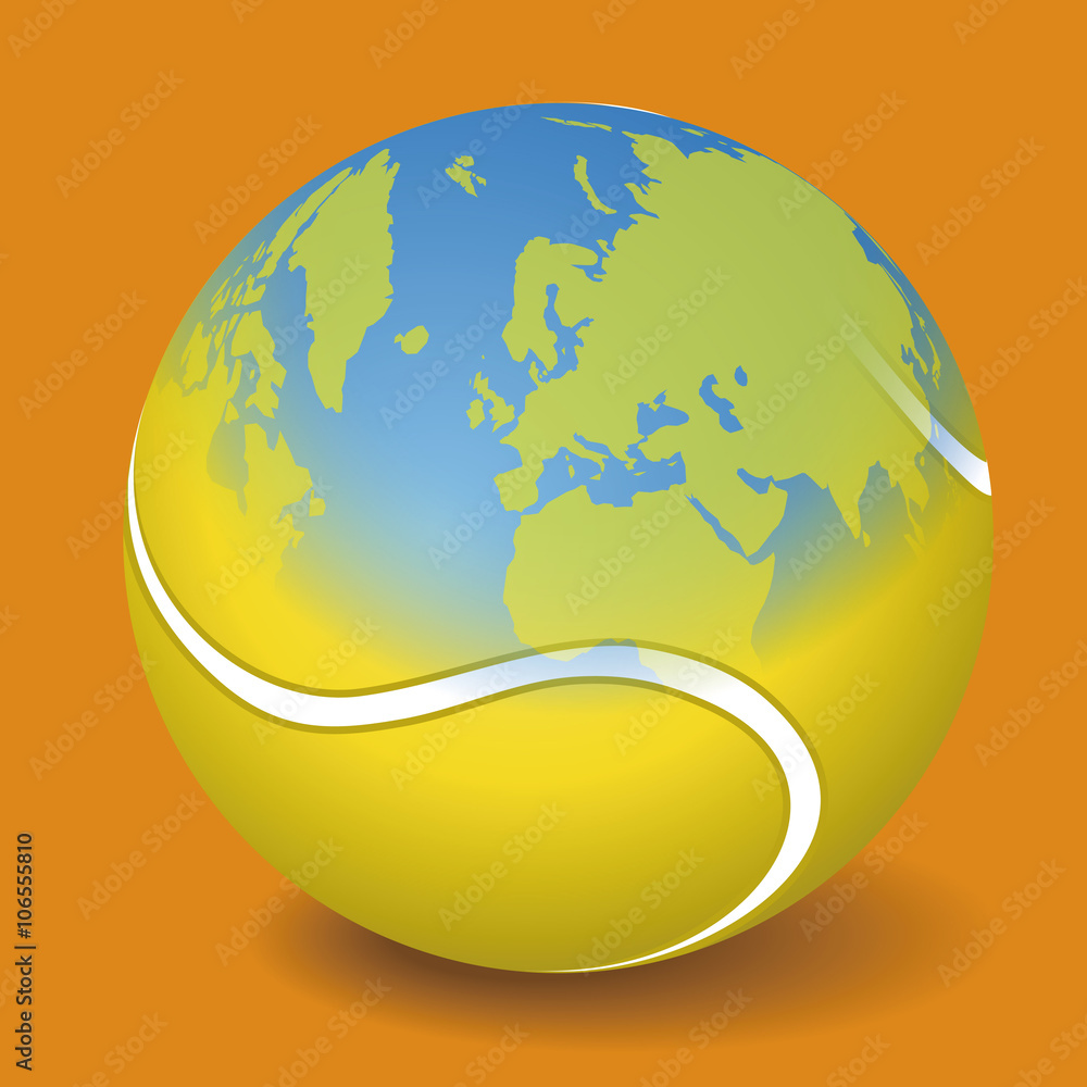 tennis ball and world map, vector illustration Stock Vector | Adobe Stock