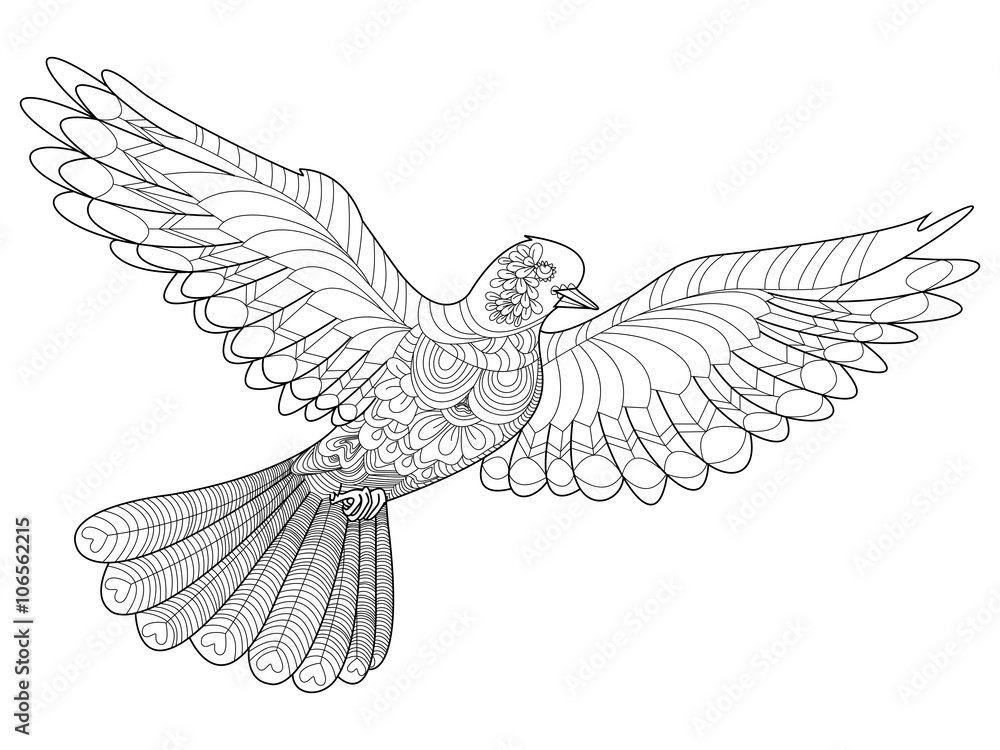 Dove coloring vector for adults Stock Vector | Adobe Stock