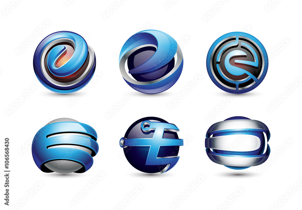 Letter E 3D Sphere Design Set Stock Vector | Adobe Stock