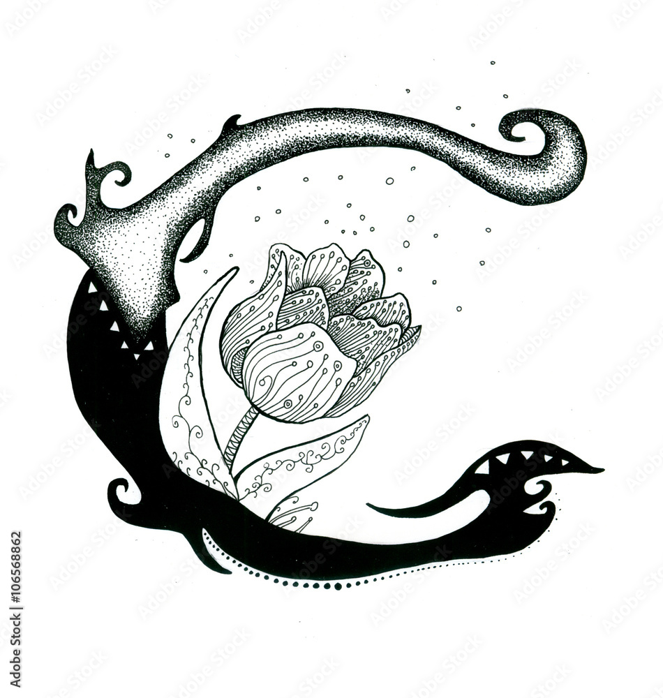 the letters alphabet calligraphy hand drawn with flowers element ...