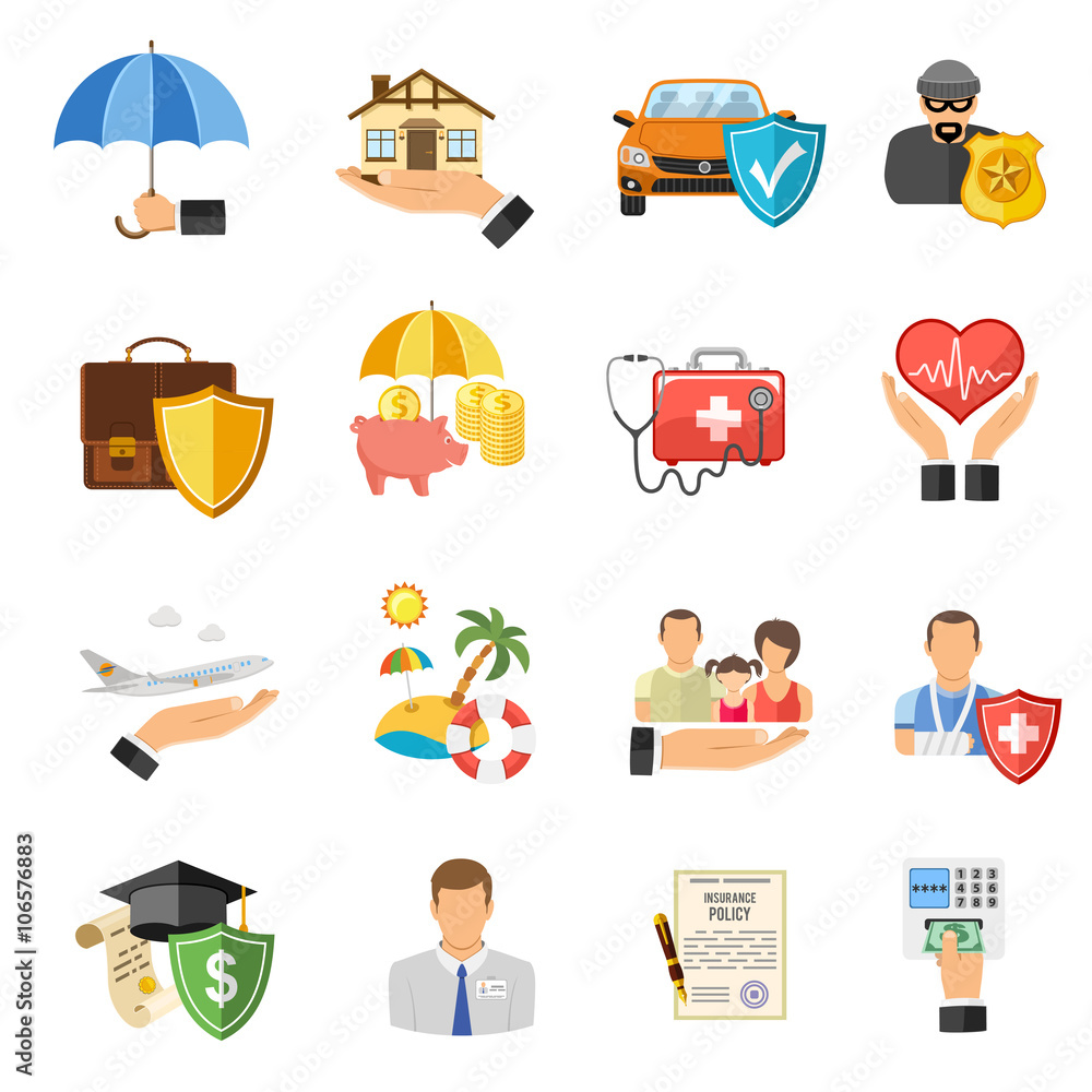 Insurance Flat Icons Set Stock Vector | Adobe Stock