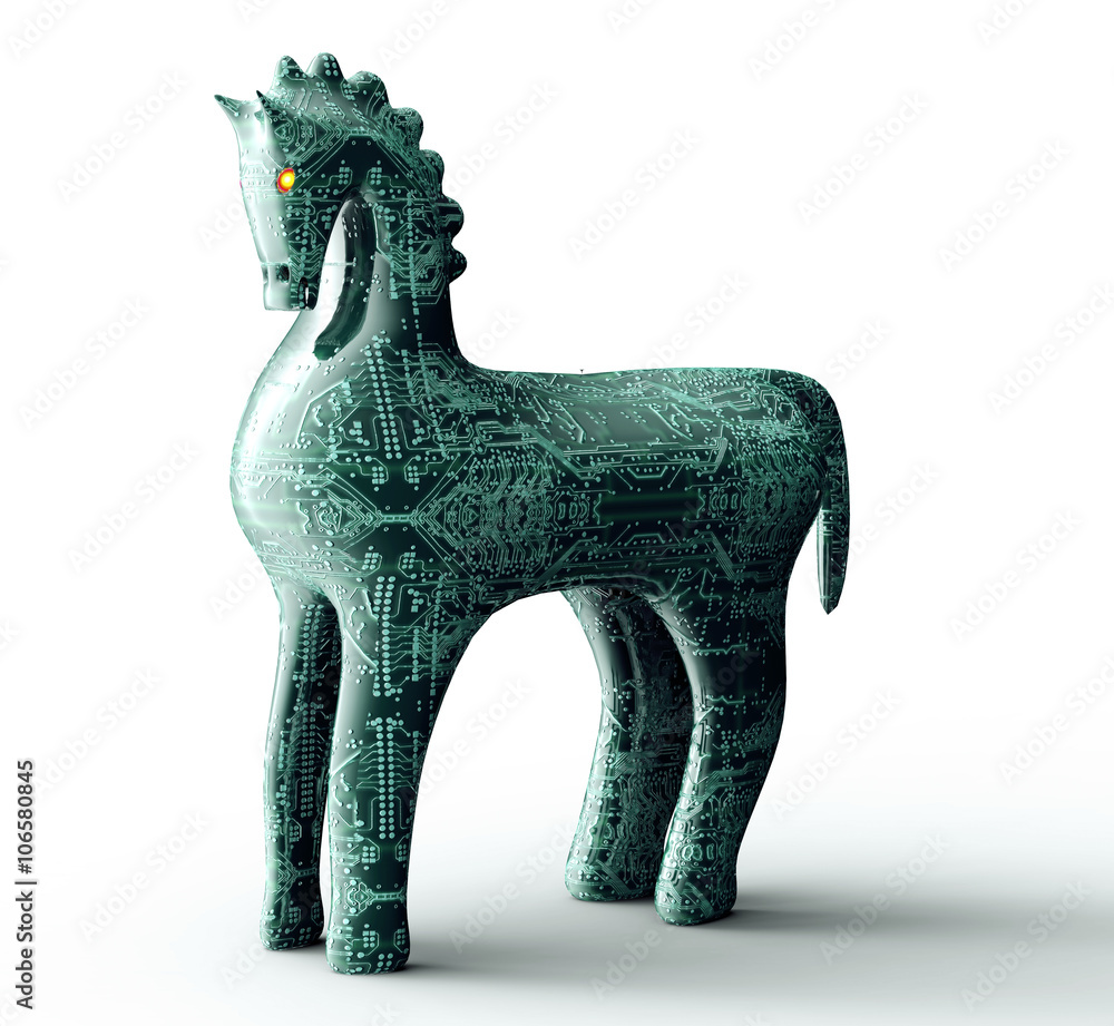 safety concept computer trojan horse isolated on white, 3D illus Stock ...