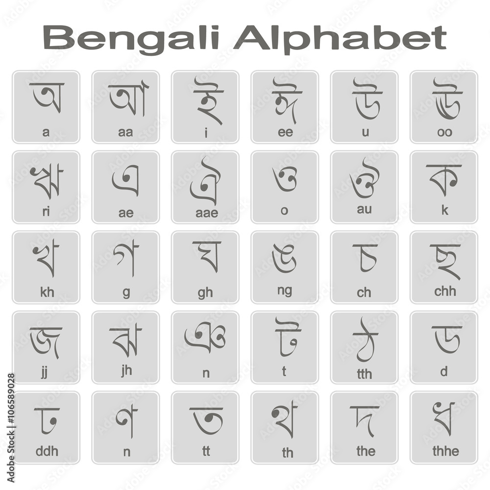 Set of monochrome icons with bengali alphabet for your design Stock ...