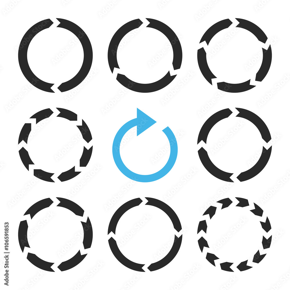 Rotation Direction vector icon set. Collection style is bicolor blue ...