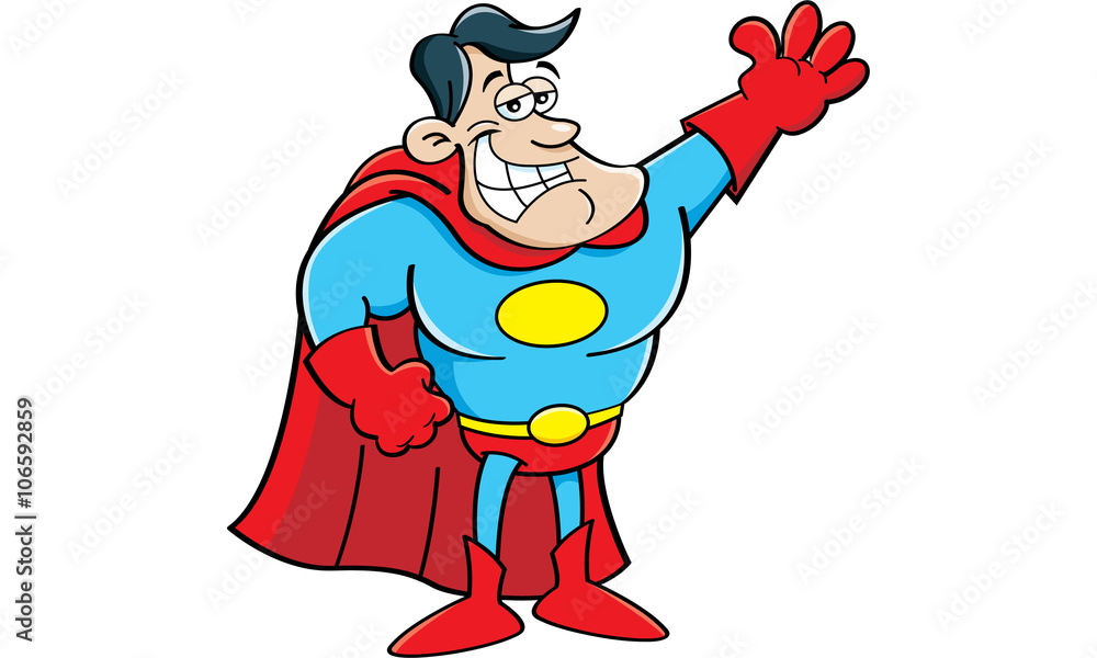 Cartoon illustration of a superhero waving. Stock Vector | Adobe Stock