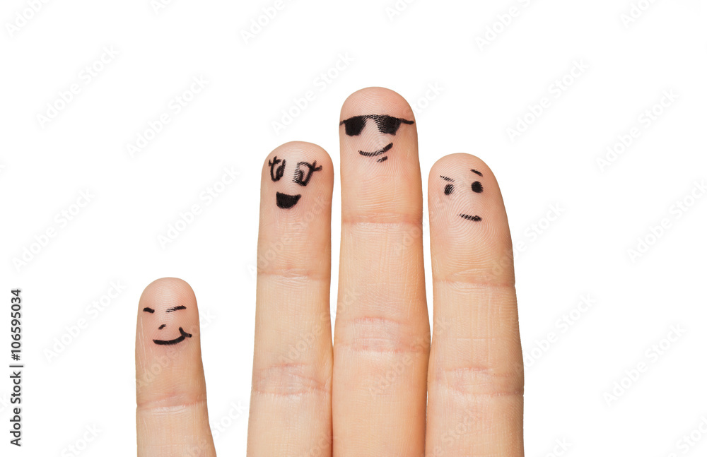 close up of hands and fingers with smiley faces Stock-Foto | Adobe Stock