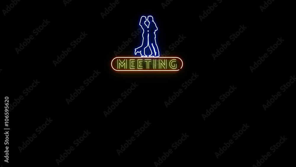 Animation of Meeting Neon Sign Flickering with Alpha Channel Stock ...