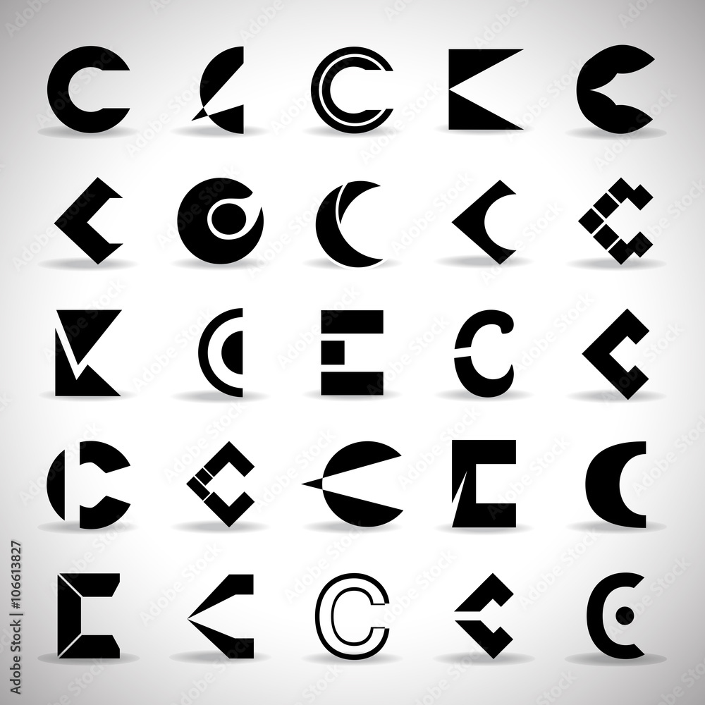C Letters Icons Set-Isolated On Gray Background-Vector Illustration ...