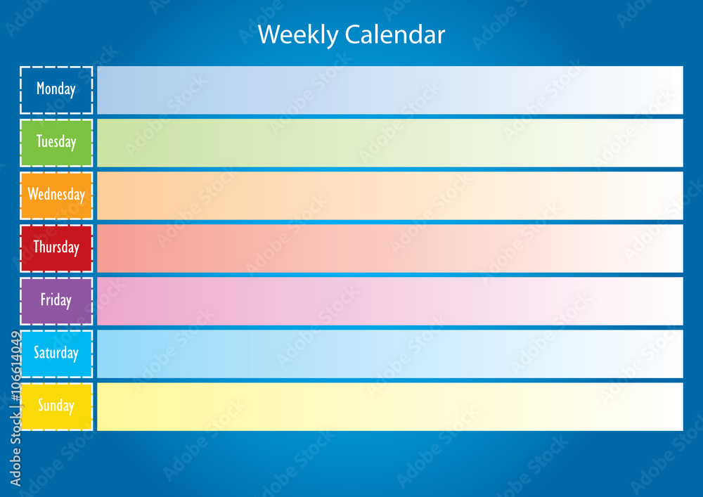 Weekly calendar. Planning vector calendar. Colorful calendar for one ...
