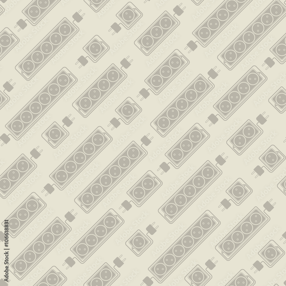 Seamless pattern of electrical extension cords. Electric power strip in ...