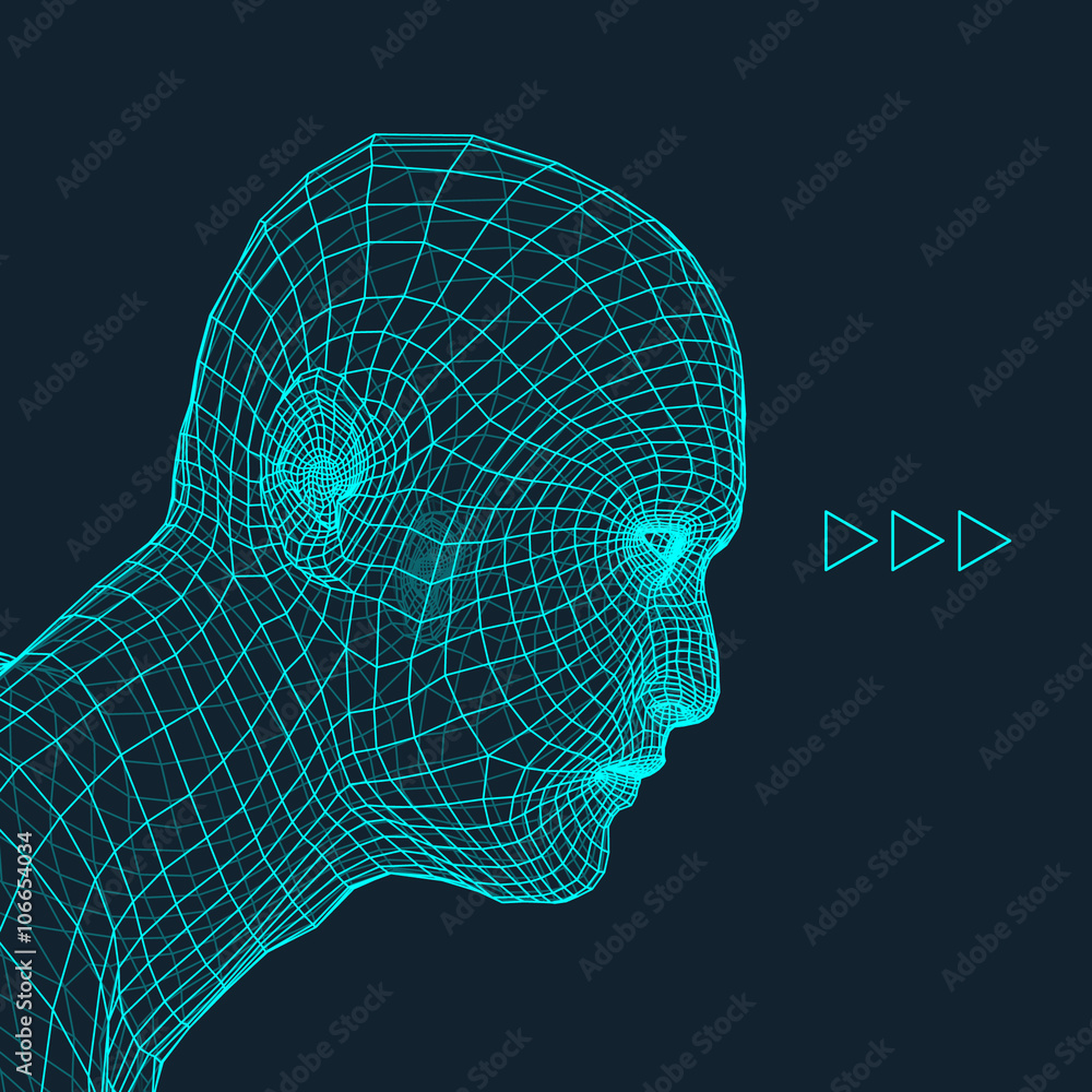 Head of the Person from a 3d Grid. Human Head Wire Model. Human Polygon ...