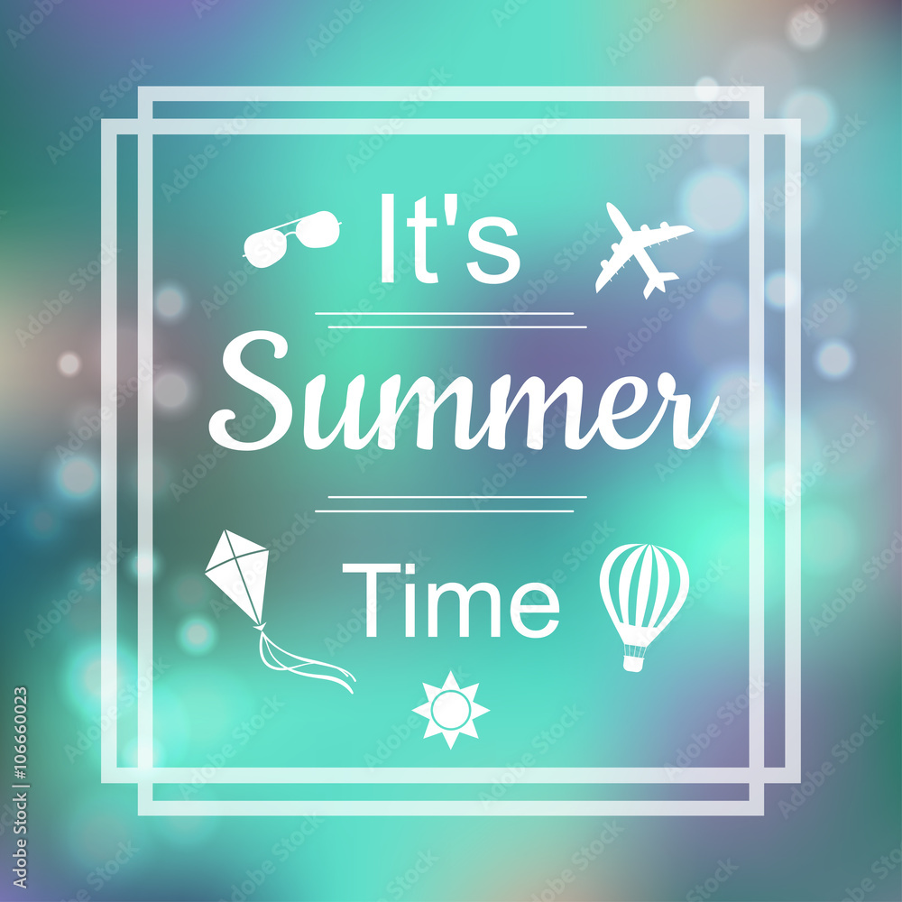 Summer Design. Blur Beach Background. Summer Time blue card design with ...