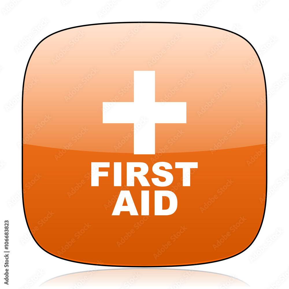 first aid orange square web design glossy icon Stock Illustration ...