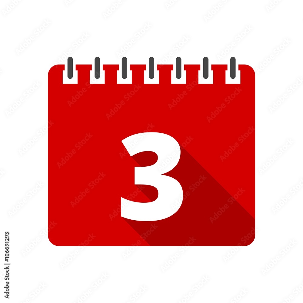 Calendar icon with long shadow - number 3 Stock Vector | Adobe Stock