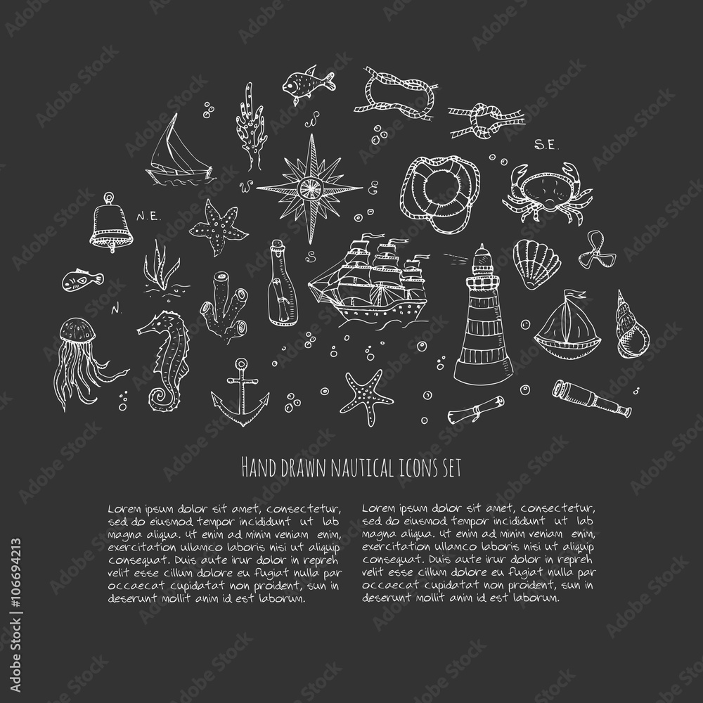 Hand drawn doodle Boat and Sea set Vector illustration boat icons sea ...