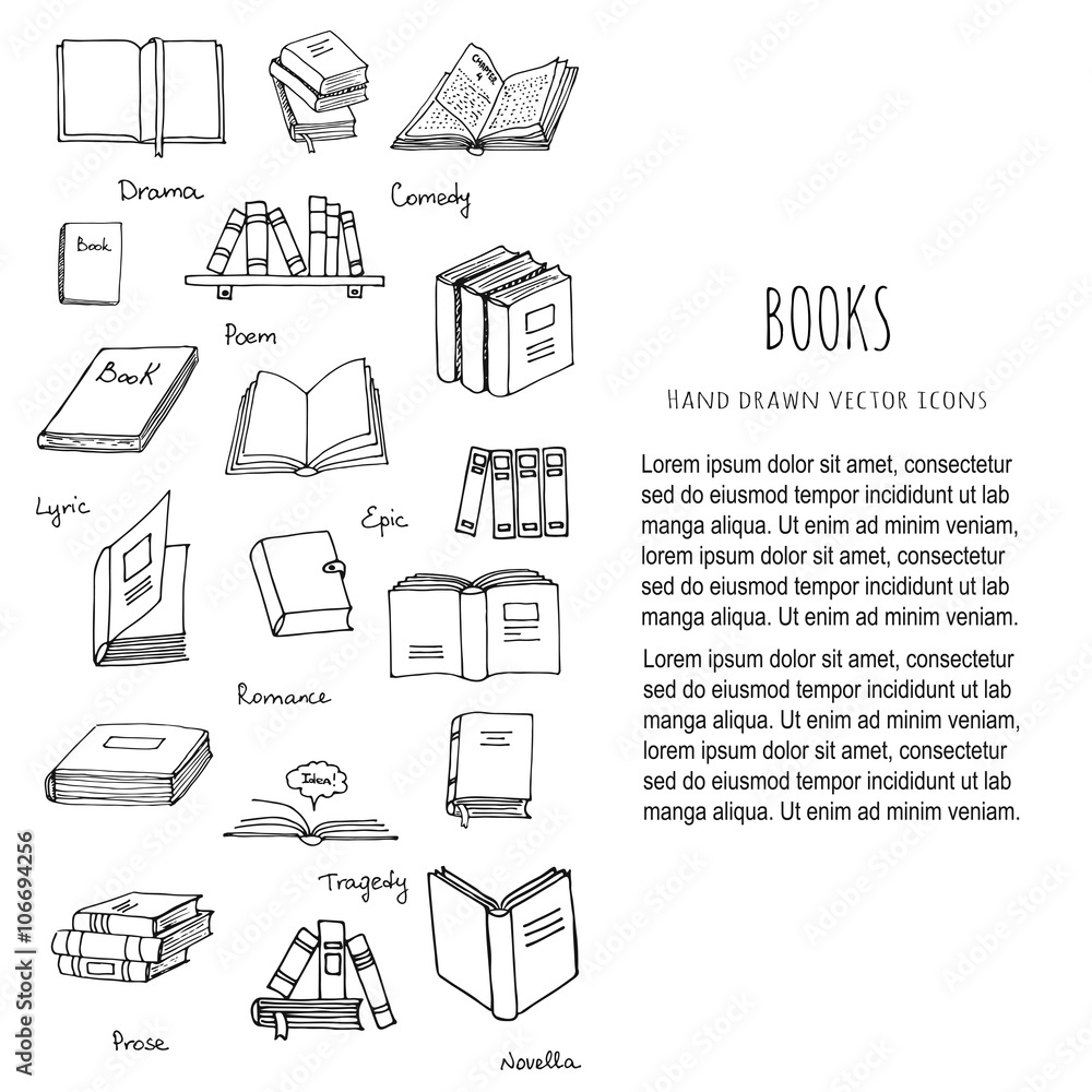 Hand drawn doodle Books Reading set Vector illustration Sketchy book ...