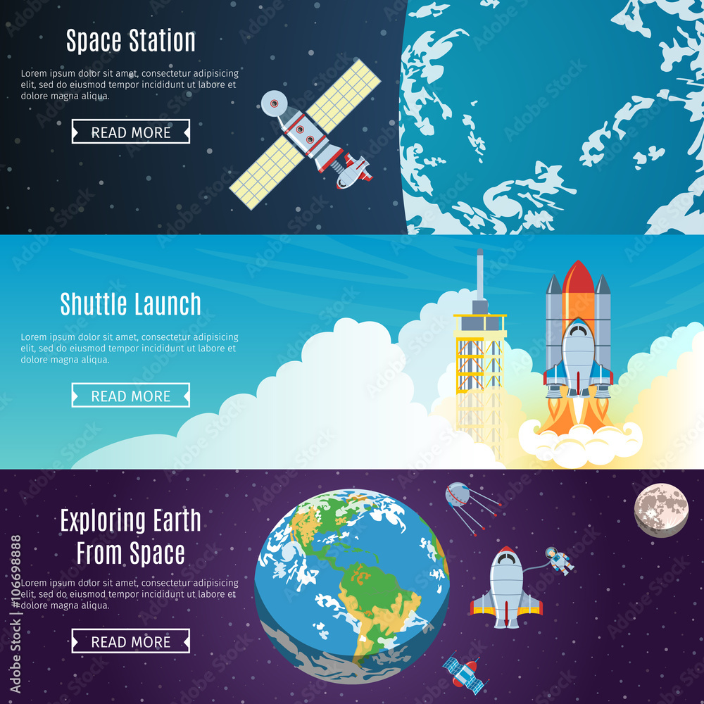 Space Flat Horizontal Banners Stock Vector | Adobe Stock