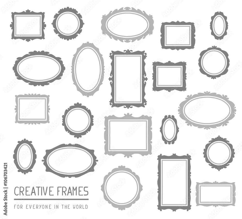 Vector illustration of big set of gray rectangular and oval fram Stock ...