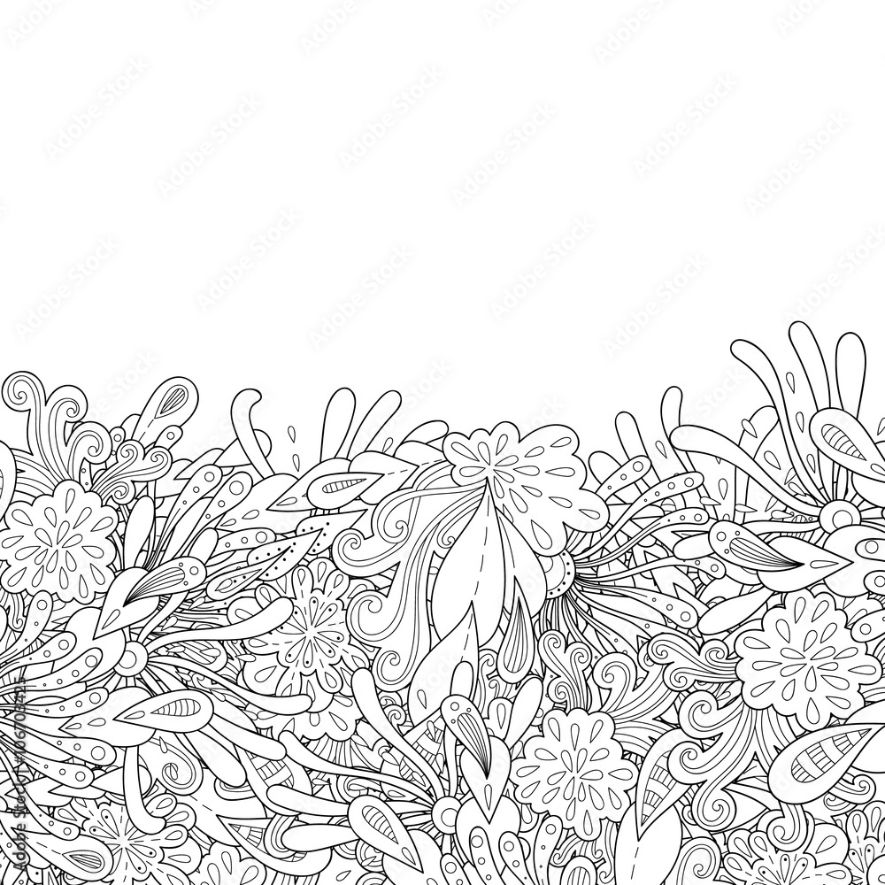 Abstract Zentangle Style Invitation Card Wavy Doodle Frame Design For 