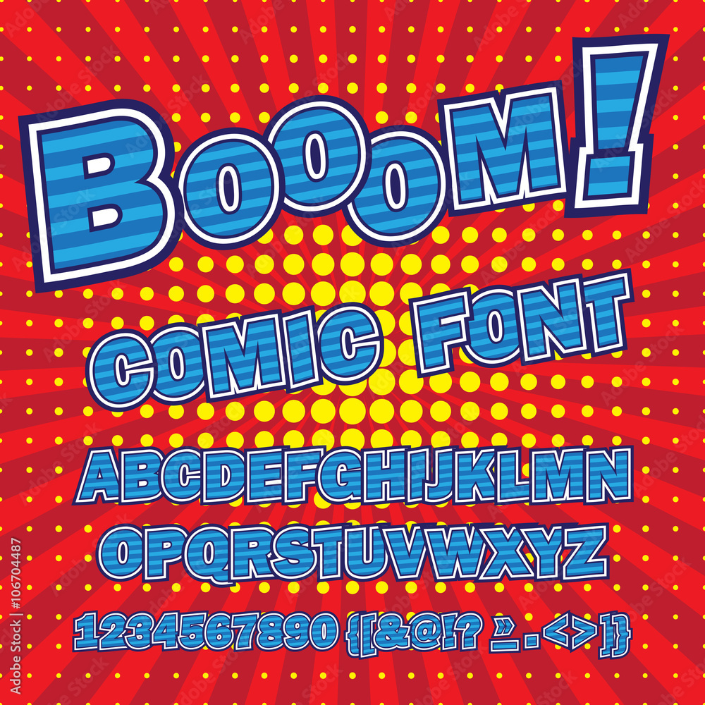 Alphabet collection set. Comic pop art style. Letters, numbers and ...