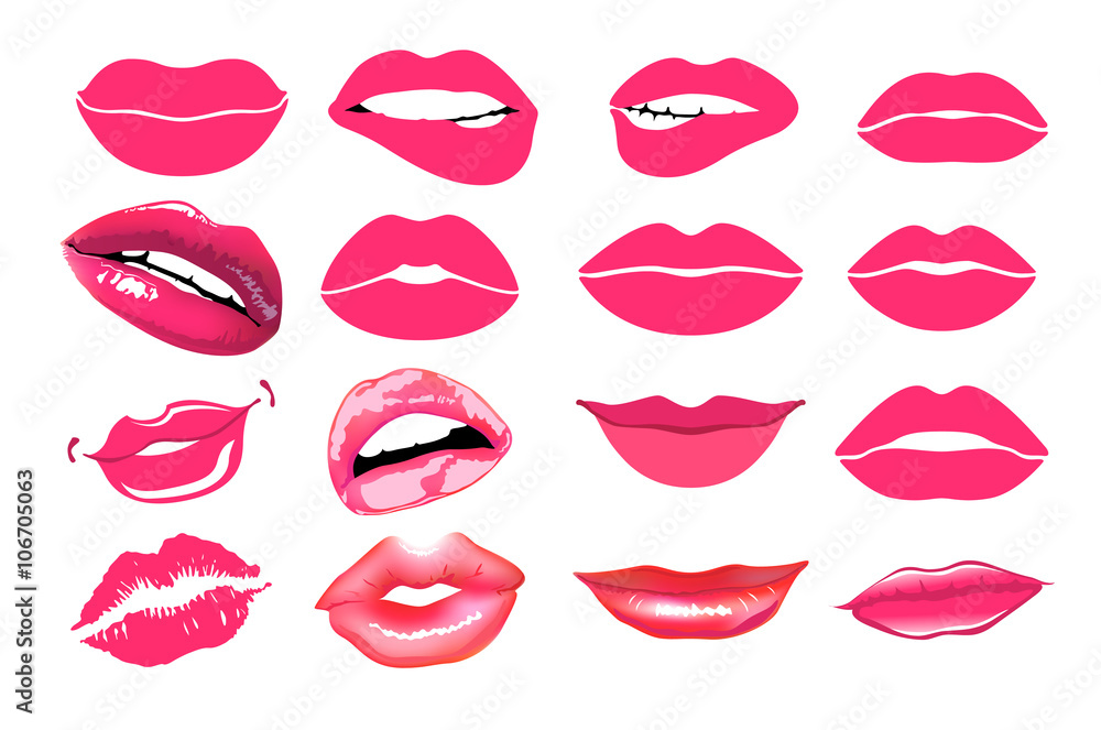 collage, pink lips. Vector illustration. Lips set. design element ...