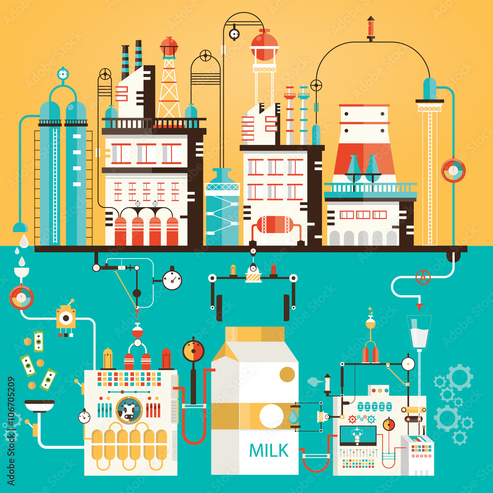 vector illustration of milk industry, milk manufacturing, milk s Stock ...