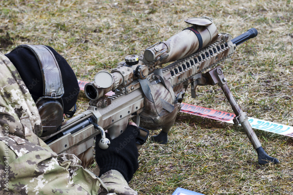Military sniper aims at a target Stock Photo | Adobe Stock