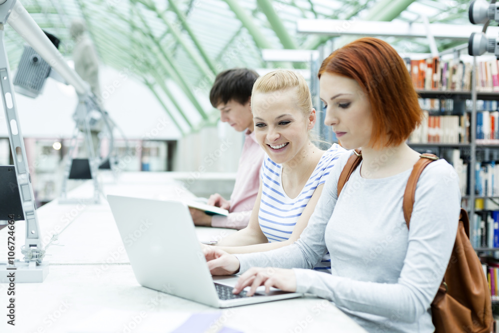 Students in a university library using laptop Stock Photo | Adobe Stock