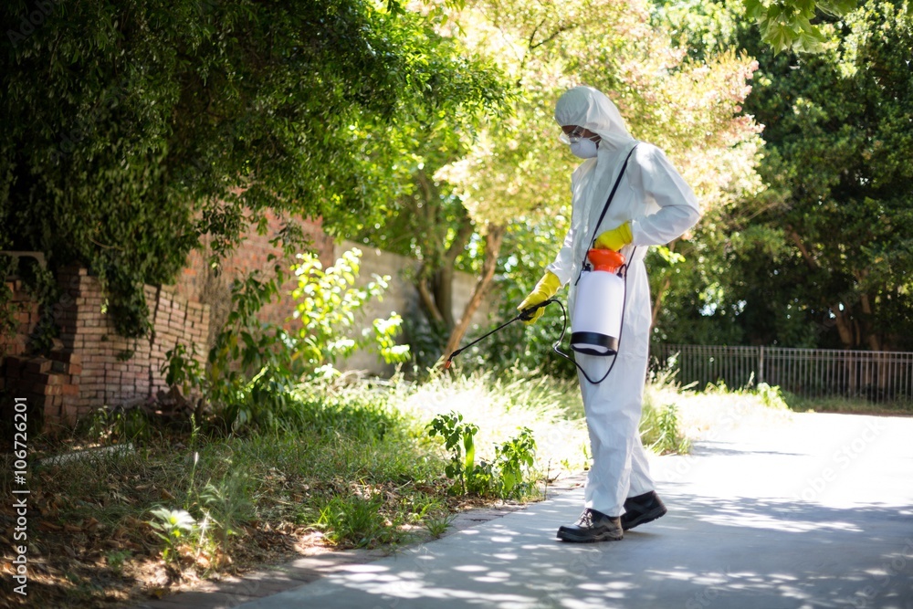 Man spraying insecticide on plants Stock Photo | Adobe Stock