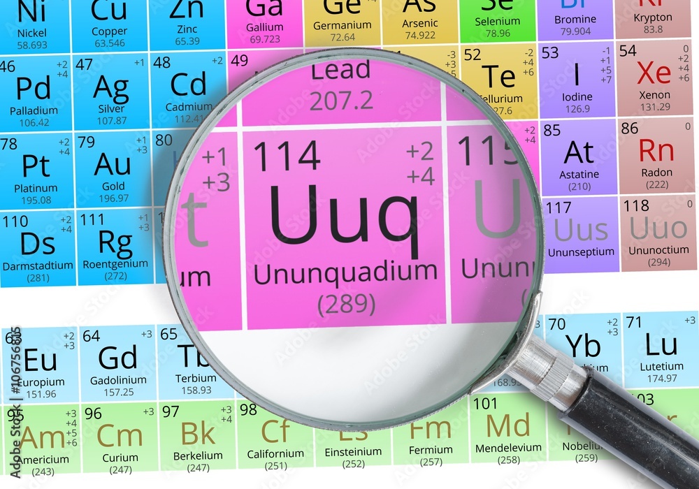 Ununquadium symbol - Uuq. Element of the periodic table zoomed with ...
