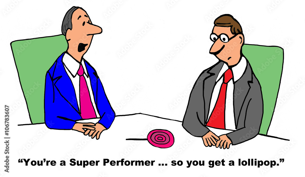 Business cartoon about an outstanding performance review. Stock ...