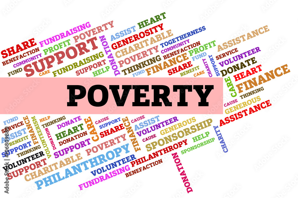 Poverty word on a transparent wipe board. Word collage concept. Stock ...