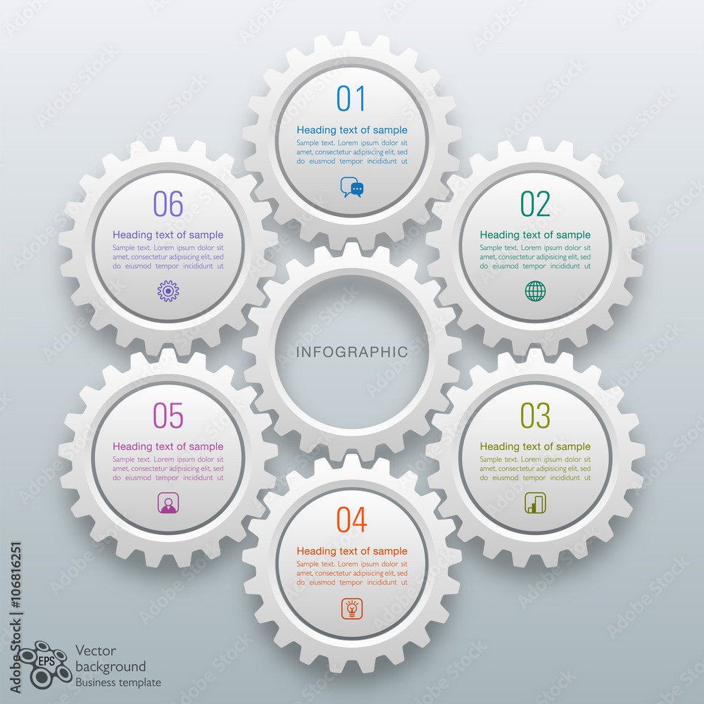 Gears and cogs graphics #Vector chart 6-Step Process Stock Vector ...