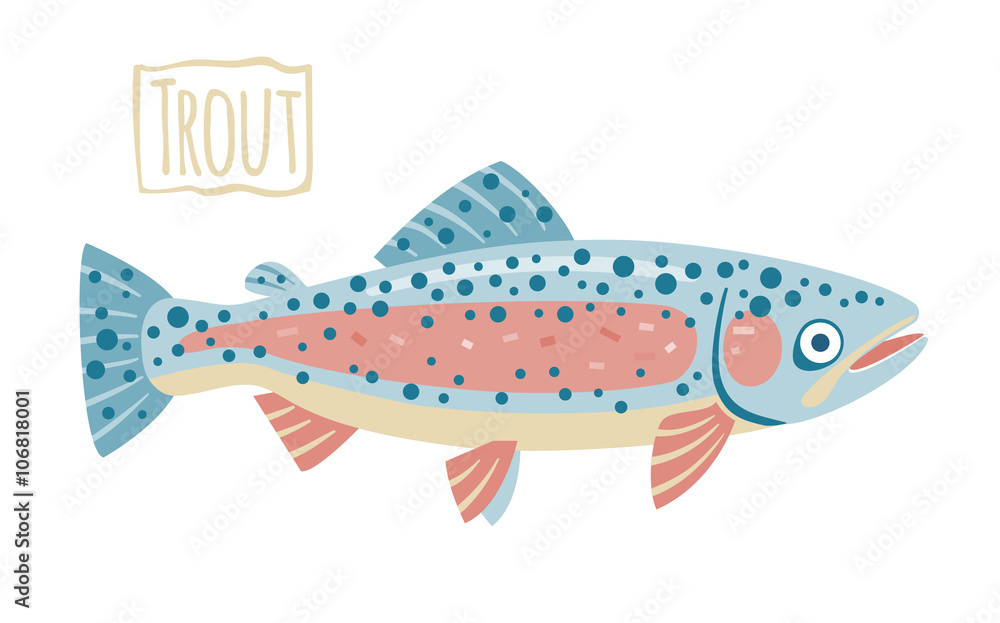 Photo & Art Print Trout, vector cartoon illustration, Olga Serova